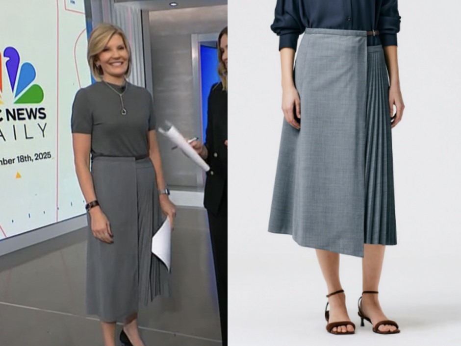 NBC News Daily: November 2025 Kate Snow’s Grey Pleated Midi Skirt ...